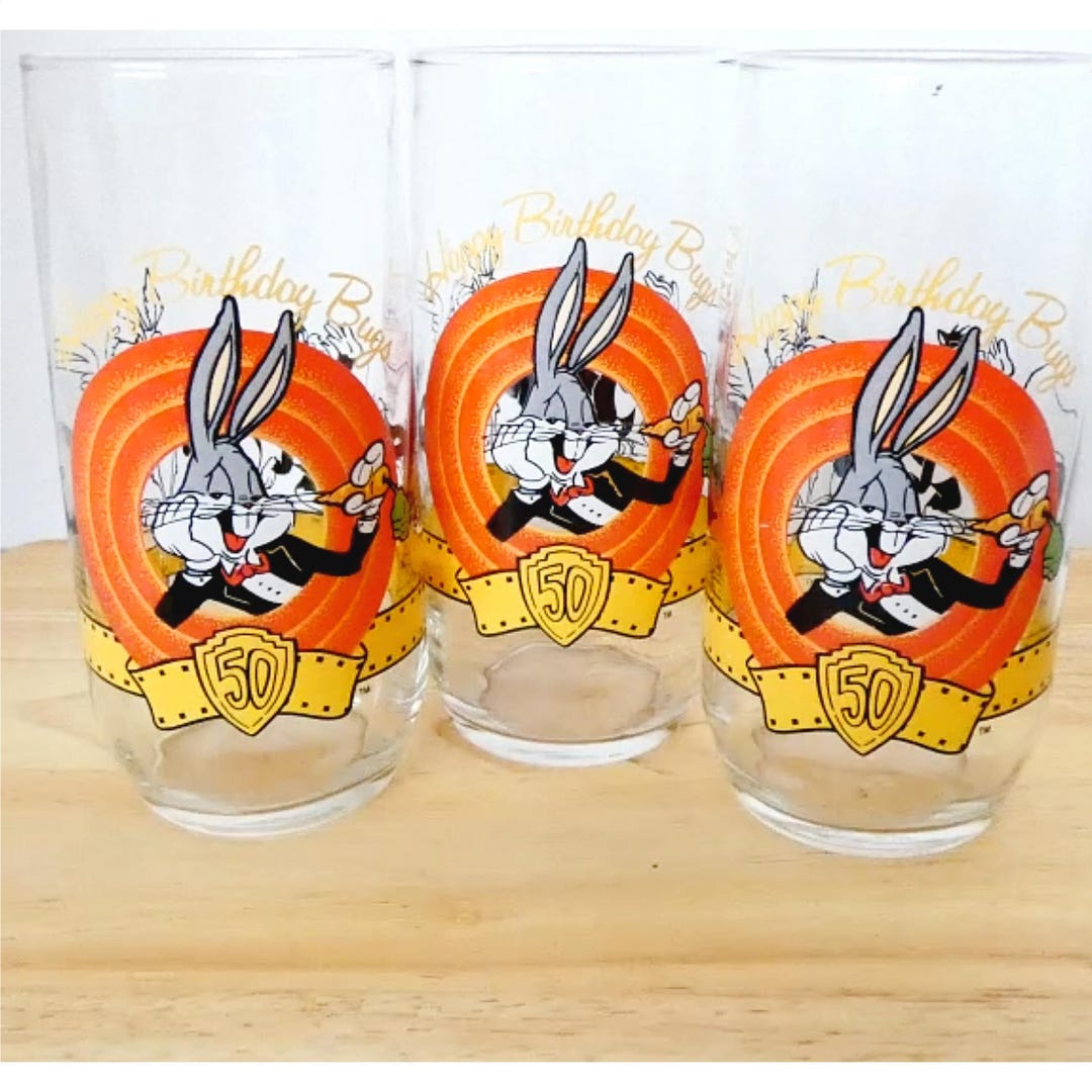 Bugs Bunny and Friends 50th Anniversary Glasses,hoppy Birthday, Set of ...