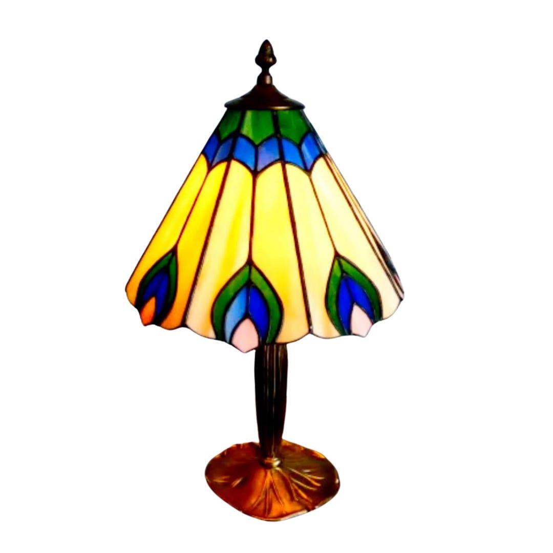 Leviton Stained Glass Lamp: 1970s Art Deco Bronze Base - Etsy