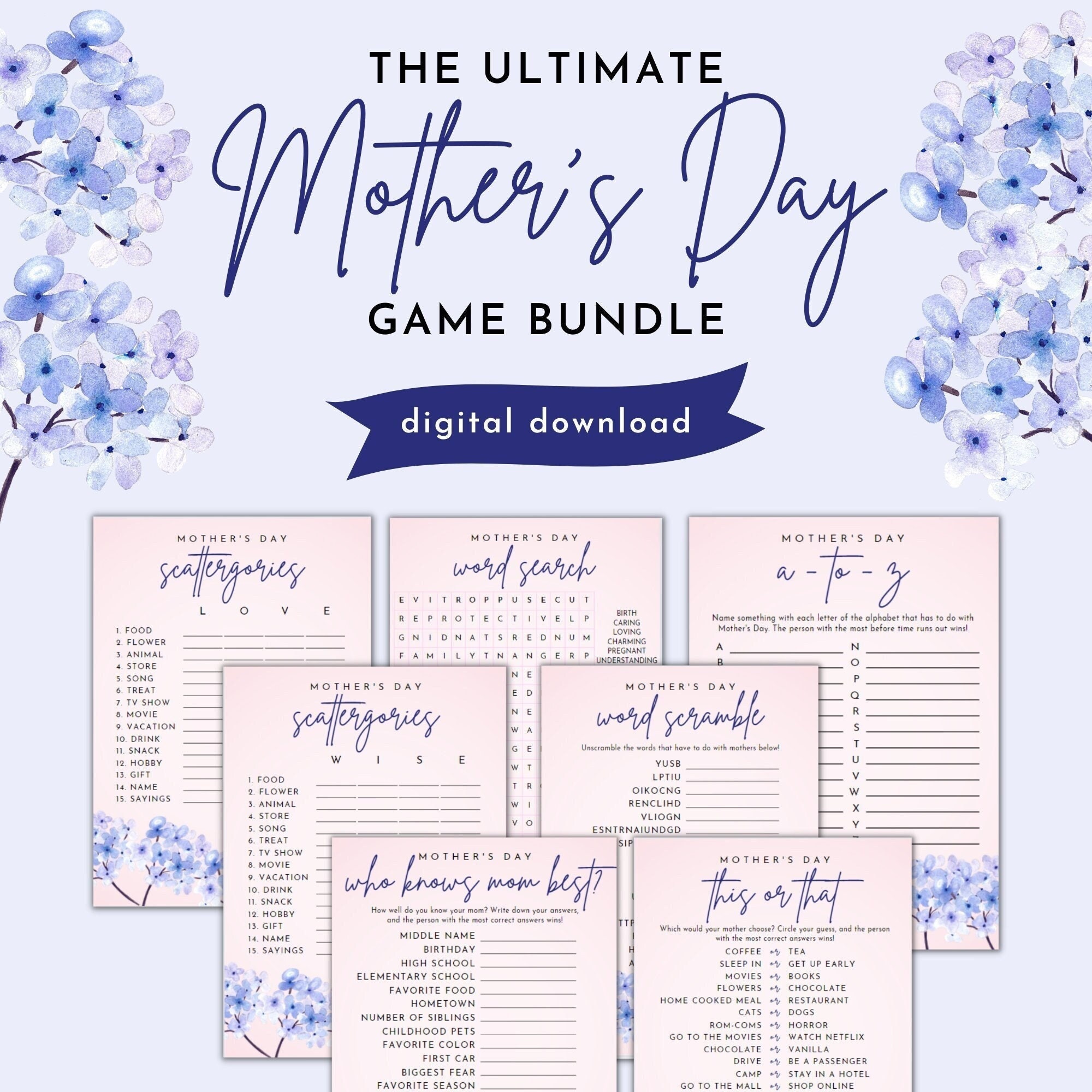 Mother's Day Ultimate Game Bundle, Printable Game, Last Minute Mother’s ...