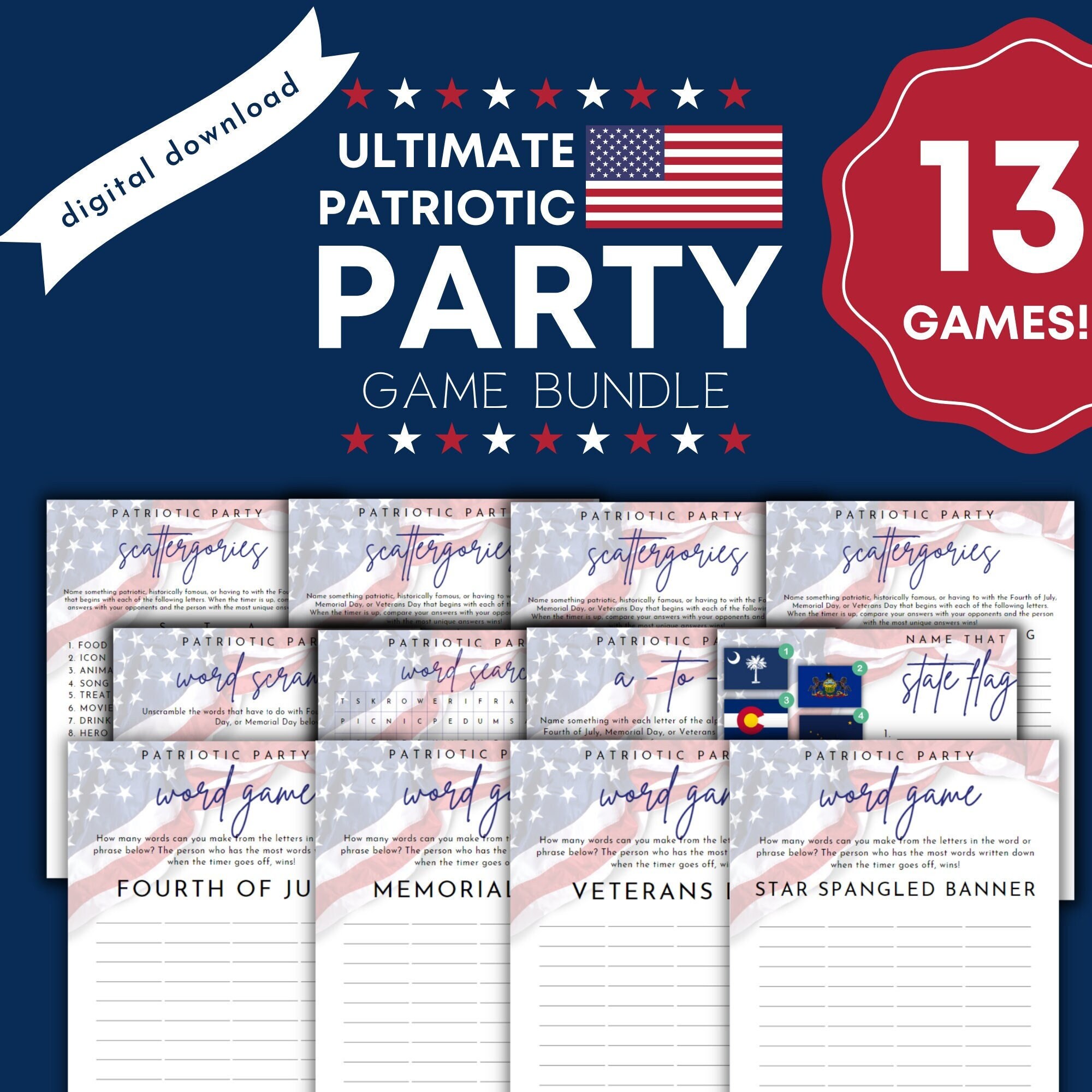 Game Bundle for Fourth of July Memorial Day Labor Day - Etsy