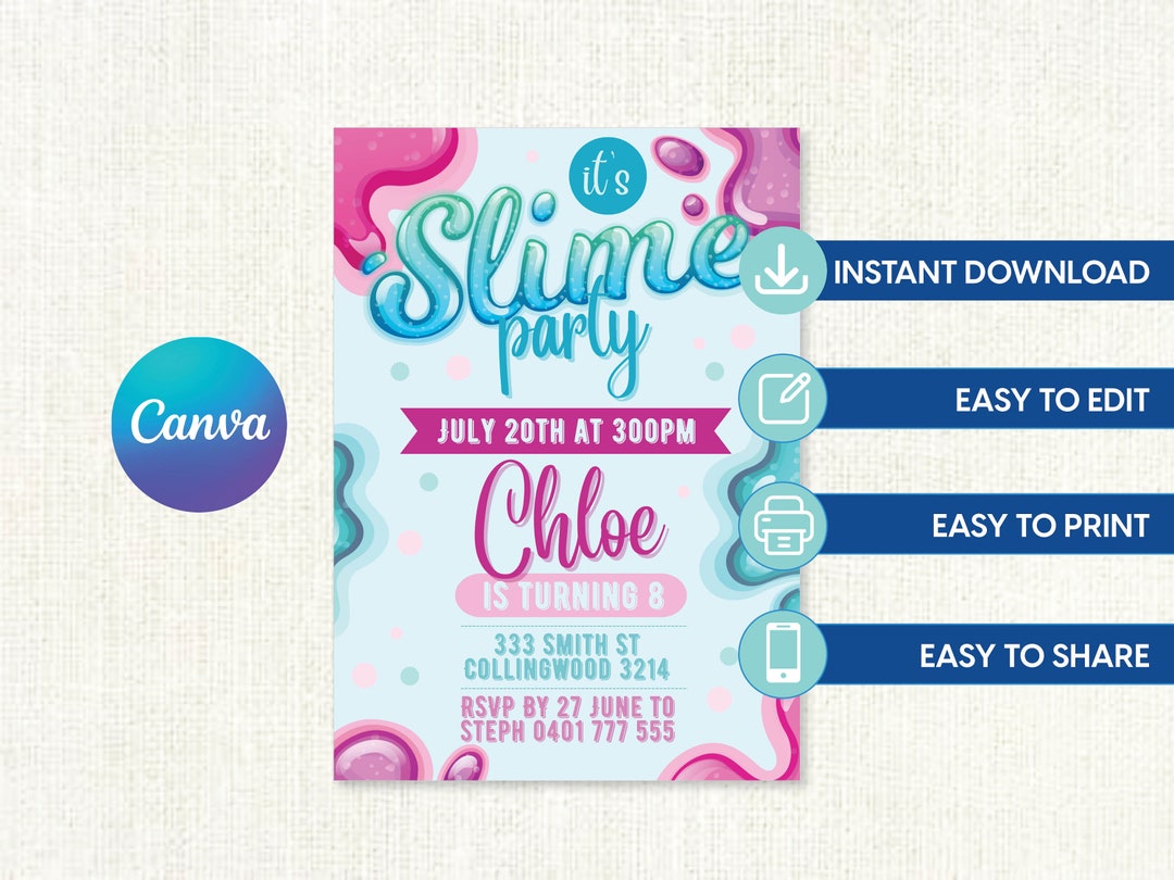 Slime Birthday Invitation Template, Slime Invitation, Slime Invite ...