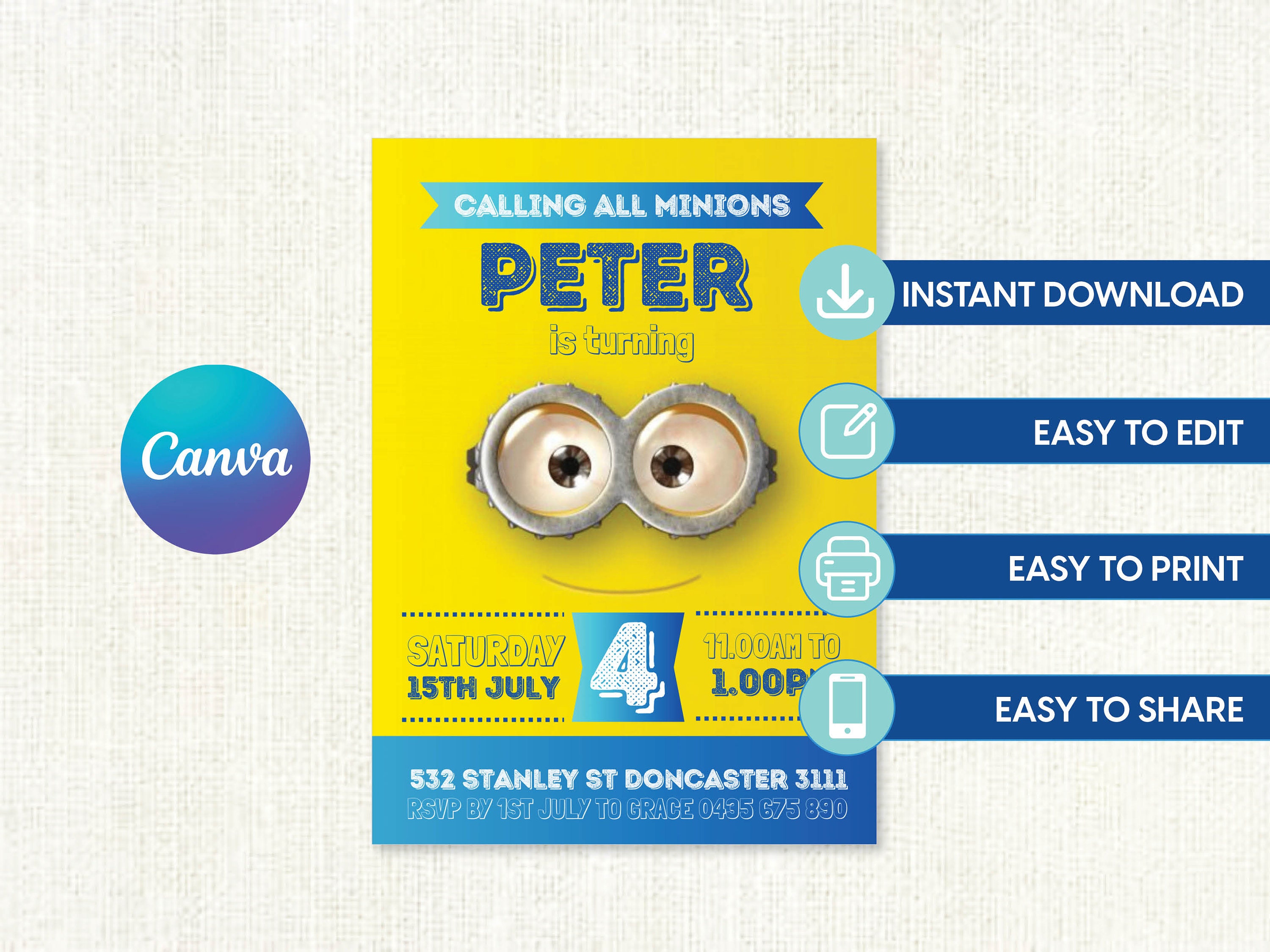 Minion Birthday Invitation Template, Minion Invitation, Minion Invite ...