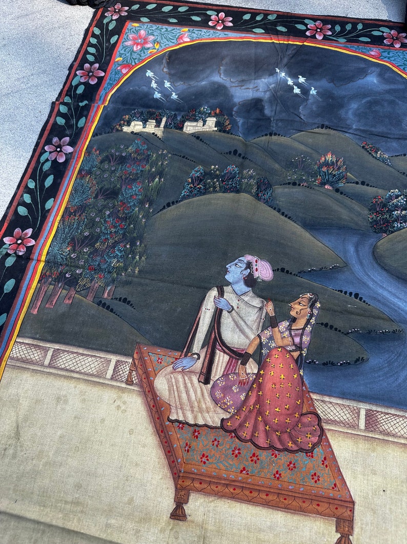 Antique Indian Folk Art Rajasthani Painting Krishna W Gopi Rajput ...