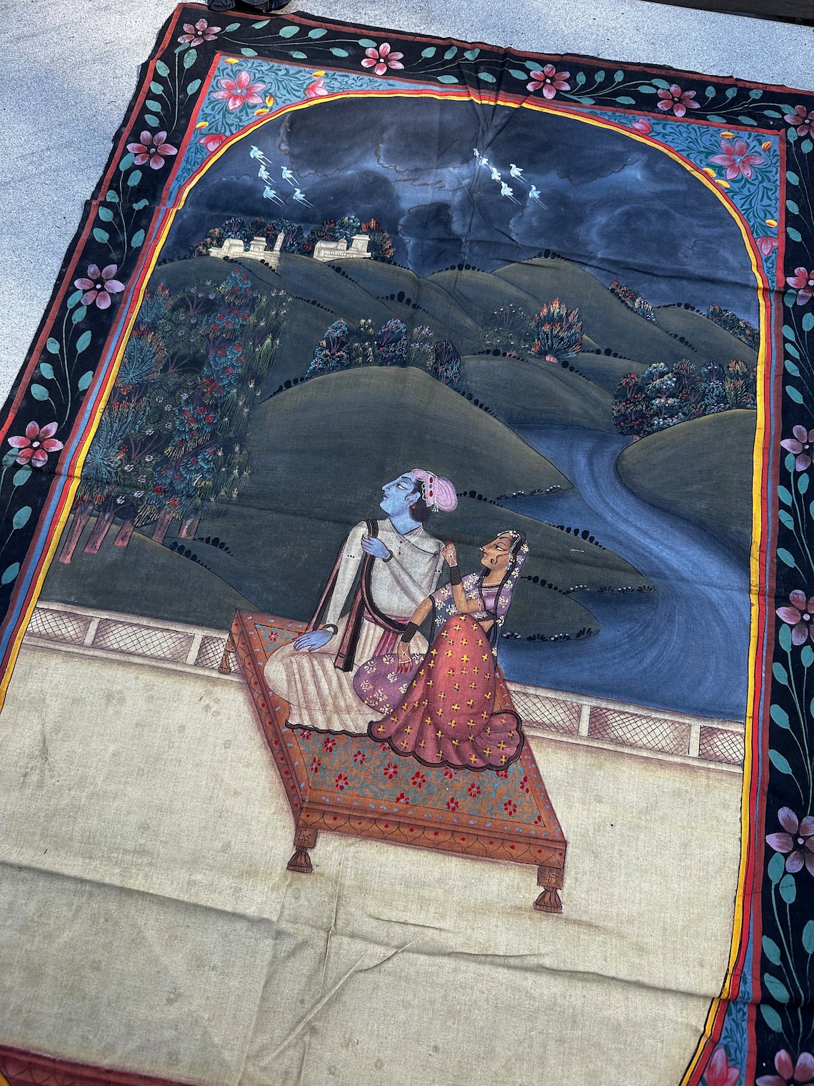 Antique Indian Folk Art Rajasthani Painting Krishna W Gopi Rajput ...