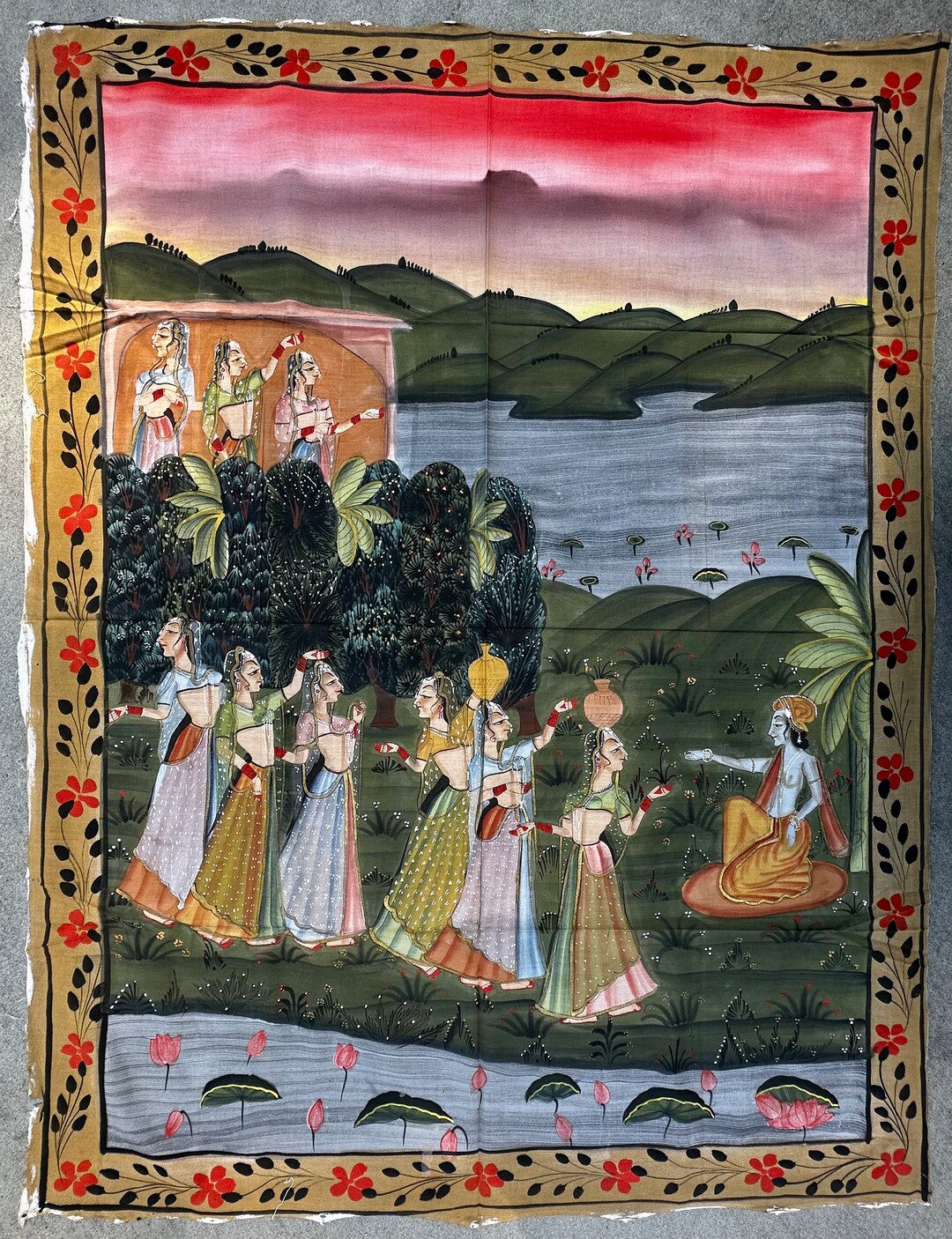 Antique Palace Size Rajasthani Painting | Krishna W Gopi's | Royal ...