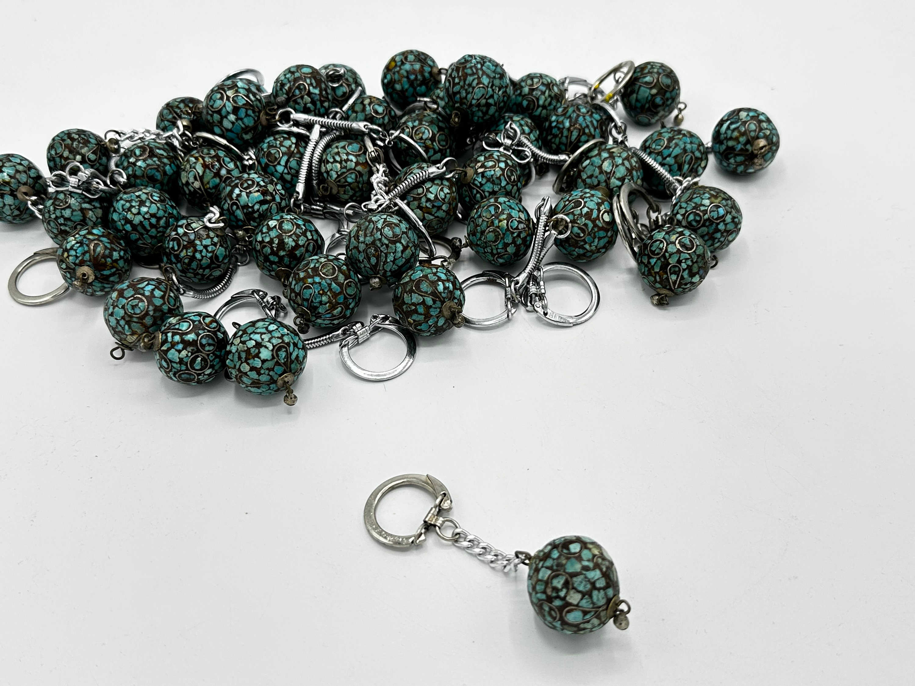 Vintage 60s Turquoise Matrix Ball Keychains 4in 23-24mm Round - Etsy