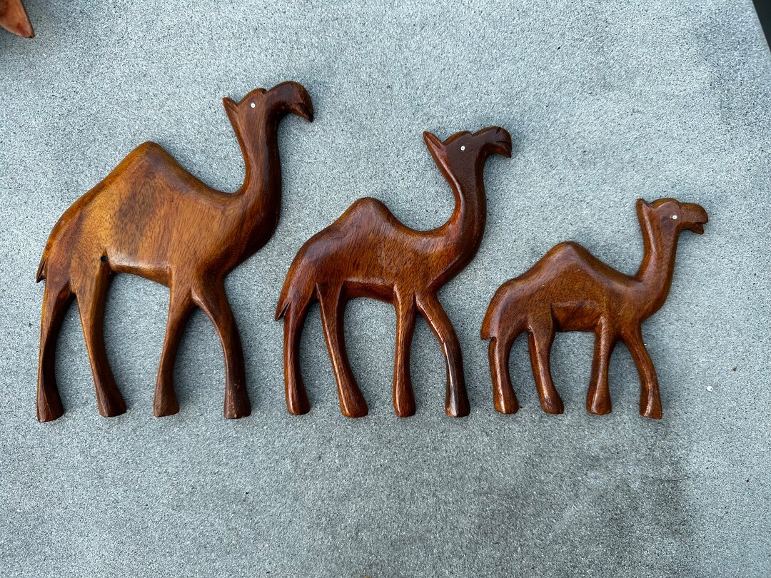 Vintage Wood Carvings | Camels | Palm Tree | Cat Figurines | Feline ...