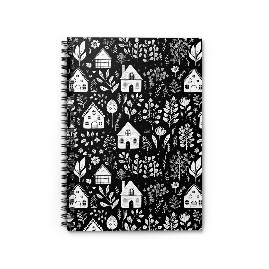 Black and White Hygge Village Spiral Notebook Ruled Line, Journal ...