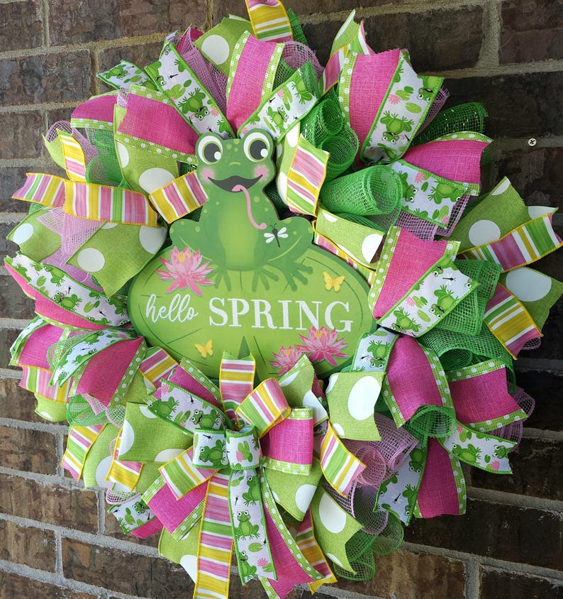 Frog Wreath, Hello Spring Wreath, Spring Frog Door Wreath, Tropical ...