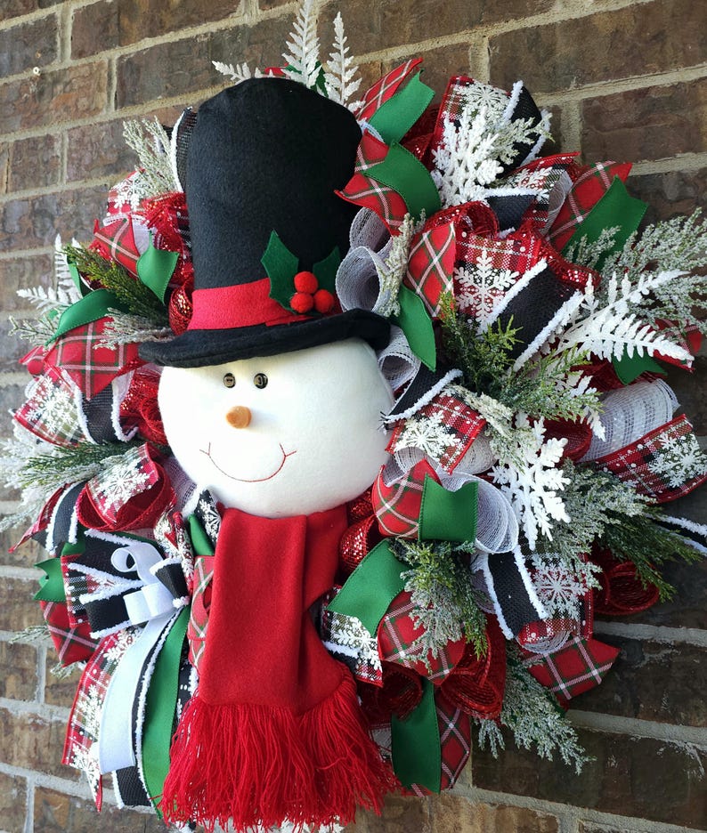Snowman Christmas Wreath: XL Winter Holiday Door Decor - Etsy