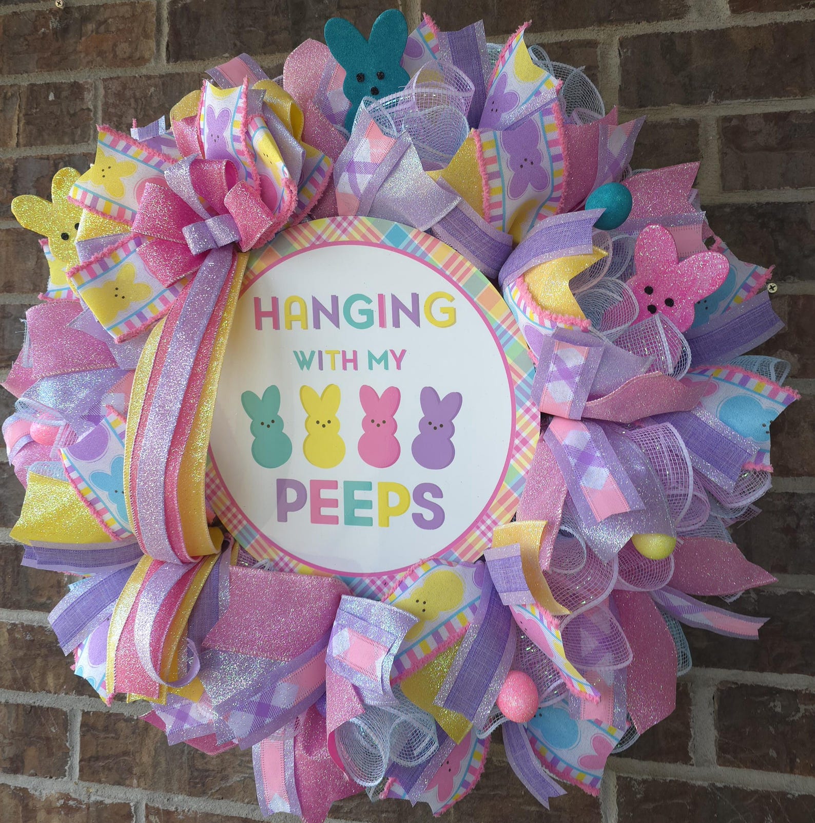 Easter Wreath, Easter Peeps Door Wreath, Hanging With My Peeps Wreath ...