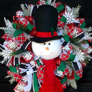 Snowman Christmas Wreath: XL Winter Holiday Door Decor - Etsy