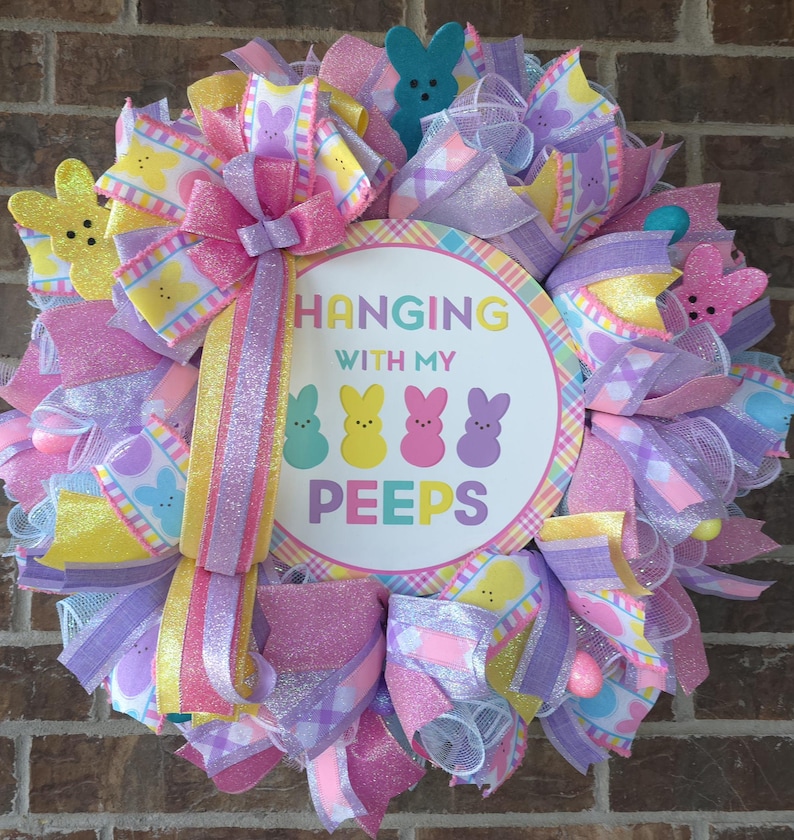 Easter Wreath, Easter Peeps Door Wreath, Hanging With My Peeps Wreath ...