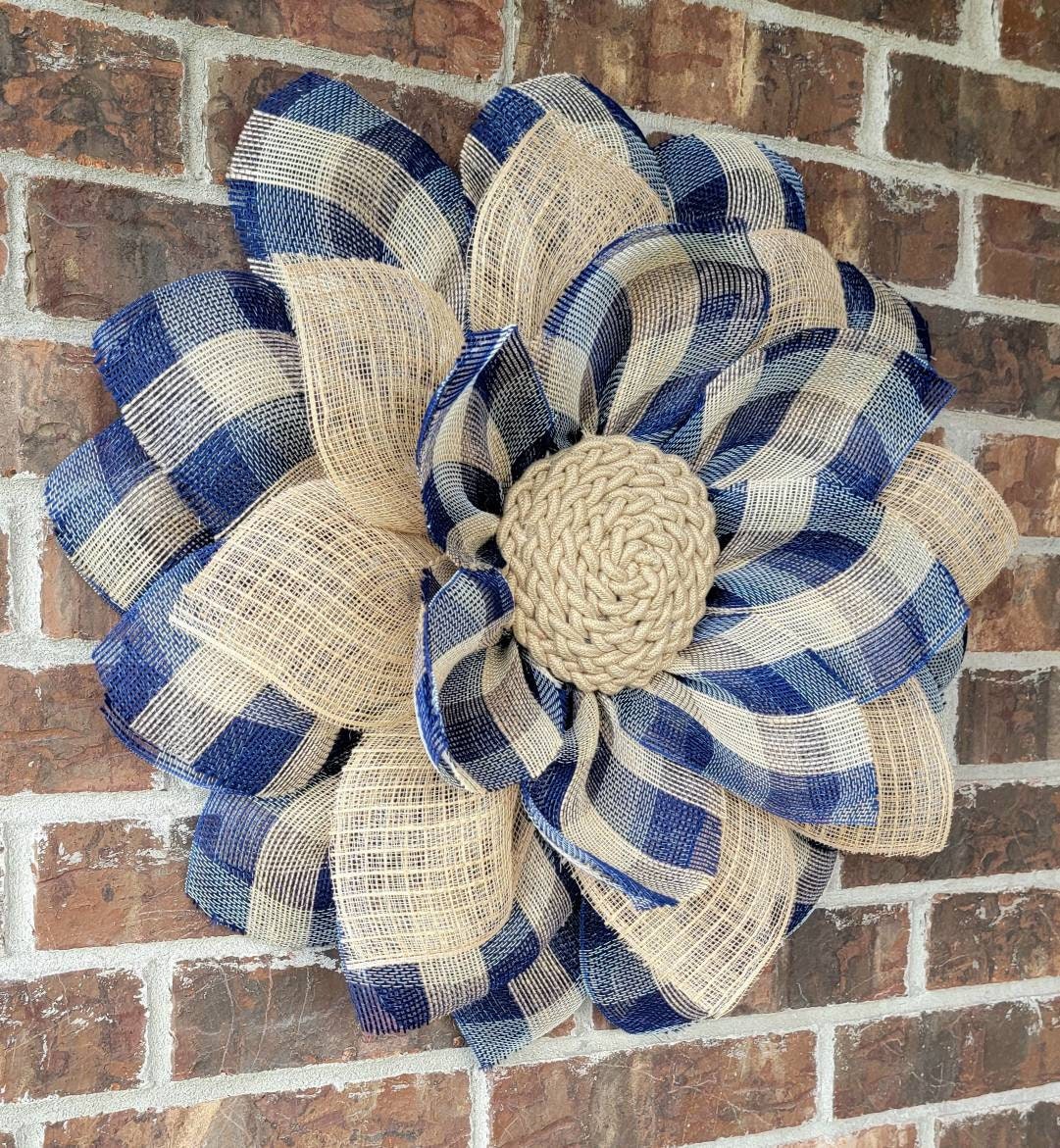 Farmhouse Rustic Navy and Beige Buffalo Check Flower Wreath - Etsy