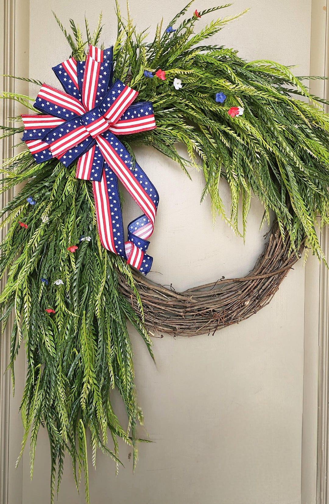 Patriotic Saw Grass Wreath| 4th of July Wreath| Greenery Wreath ...
