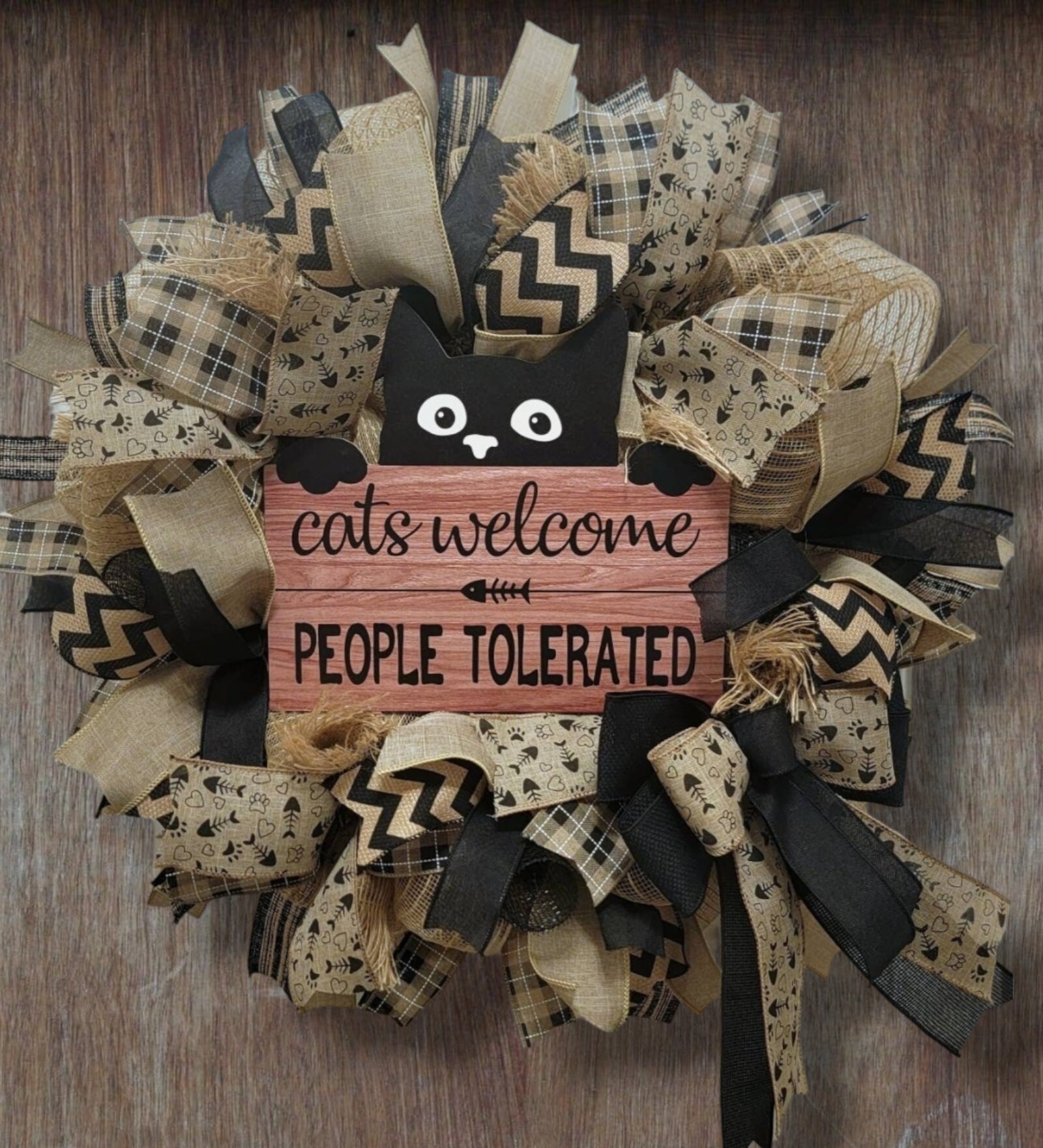 Farmhouse Black, Beige & Brown Peaking Cat cats Welcome, People ...