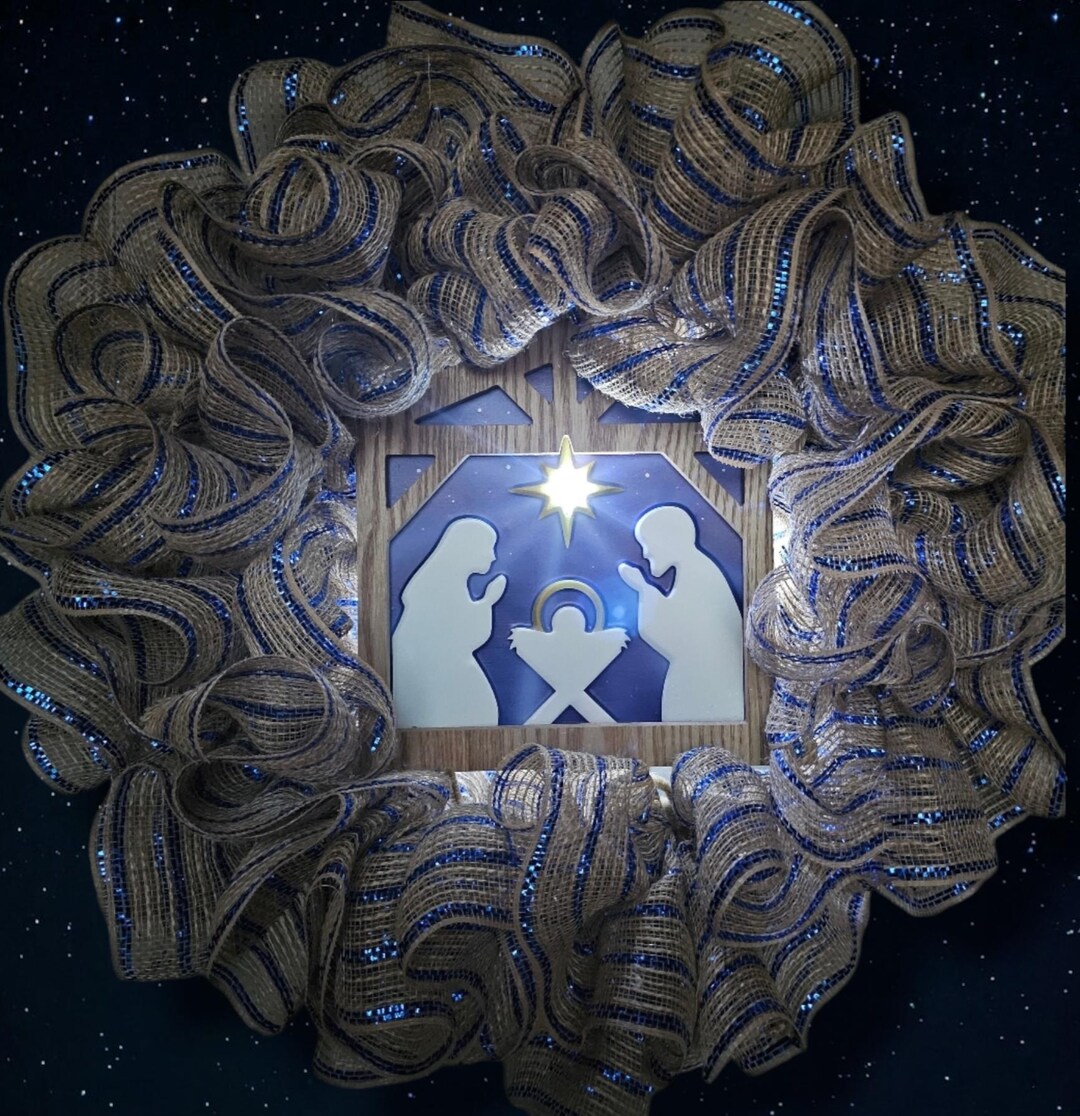 Lighted Nativity Scene Christmas Wreath | Front Door Decor - Etsy
