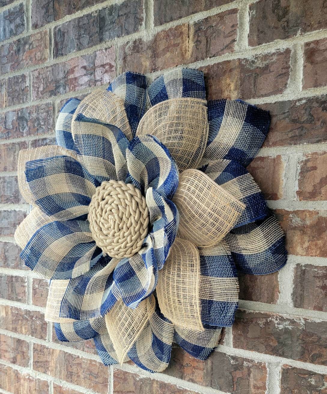 Farmhouse Rustic Navy and Beige Buffalo Check Flower Wreath - Etsy