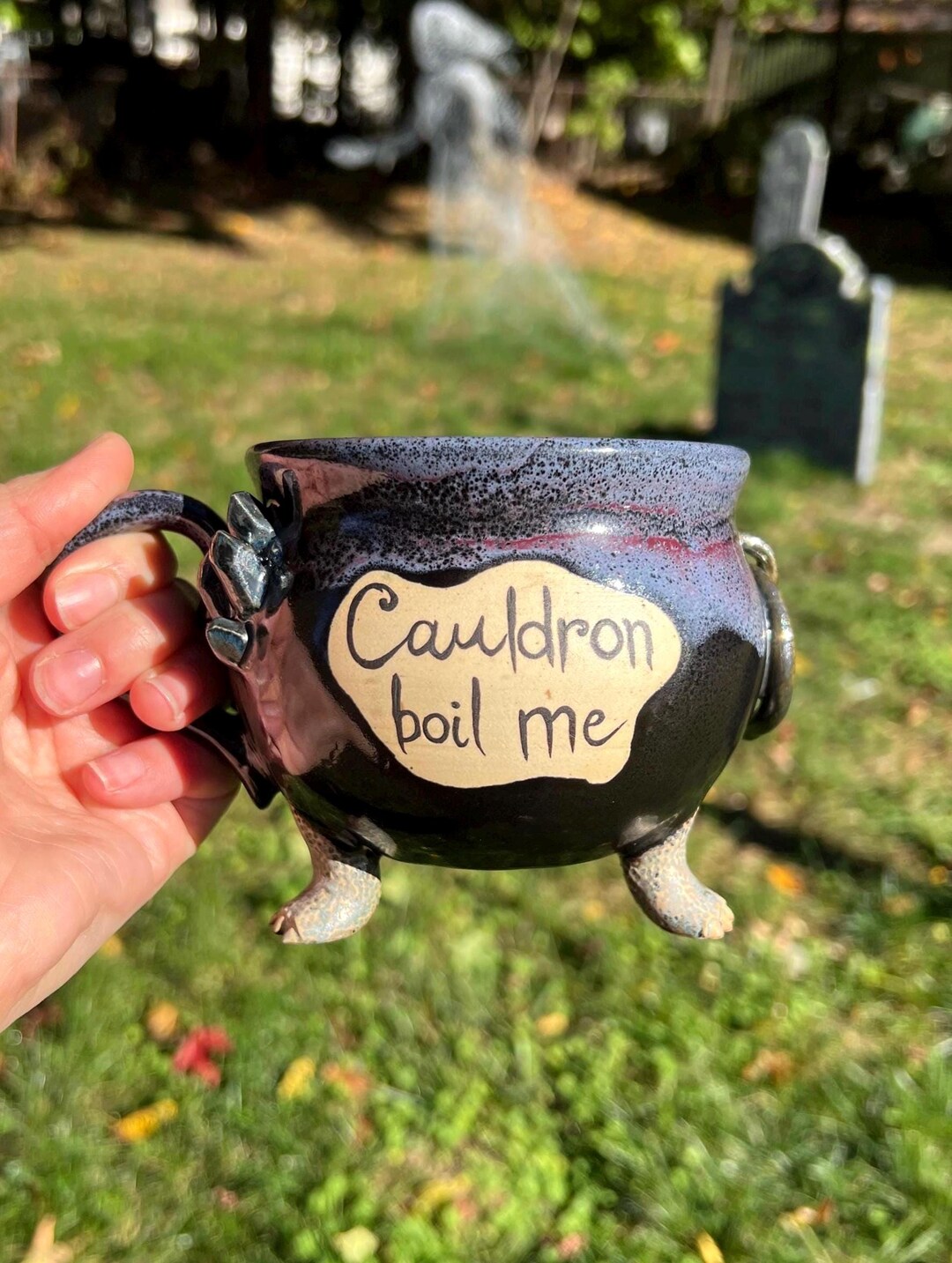 Pink and Obsidian Cauldron Mug With Ceramic Crystals and Claw Feet ...