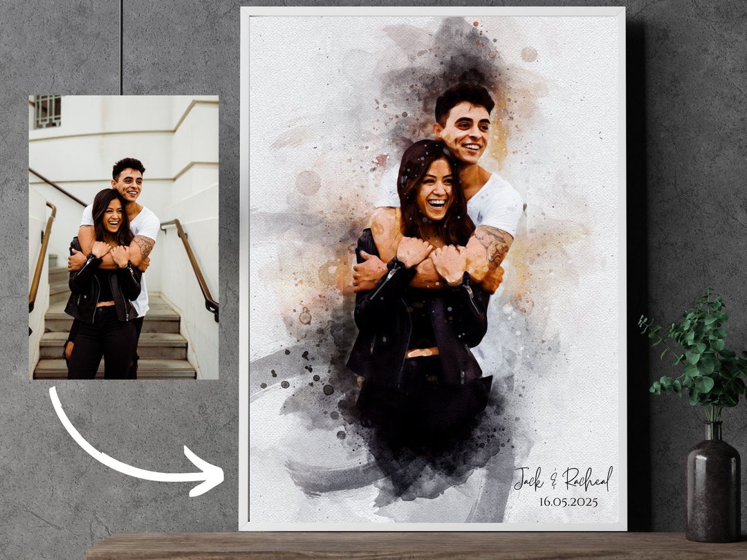 Watercolor Couple Portrait, 1st Anniversary Gift, 1st Anniversary Gift ...