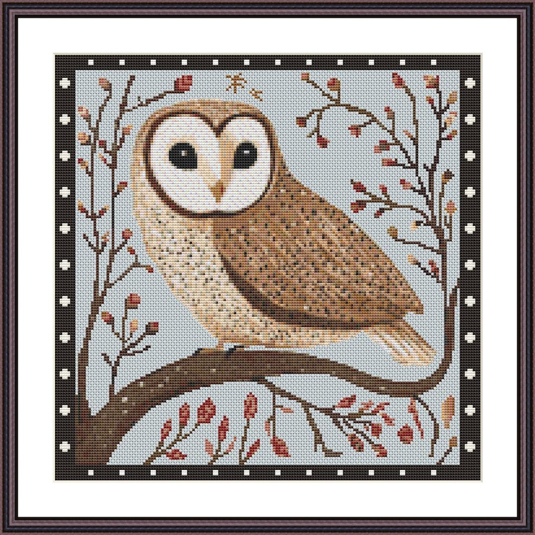 Wintery Barn Owl 2 Cross Stitch Pattern - Download - Owl Cross Stitch ...