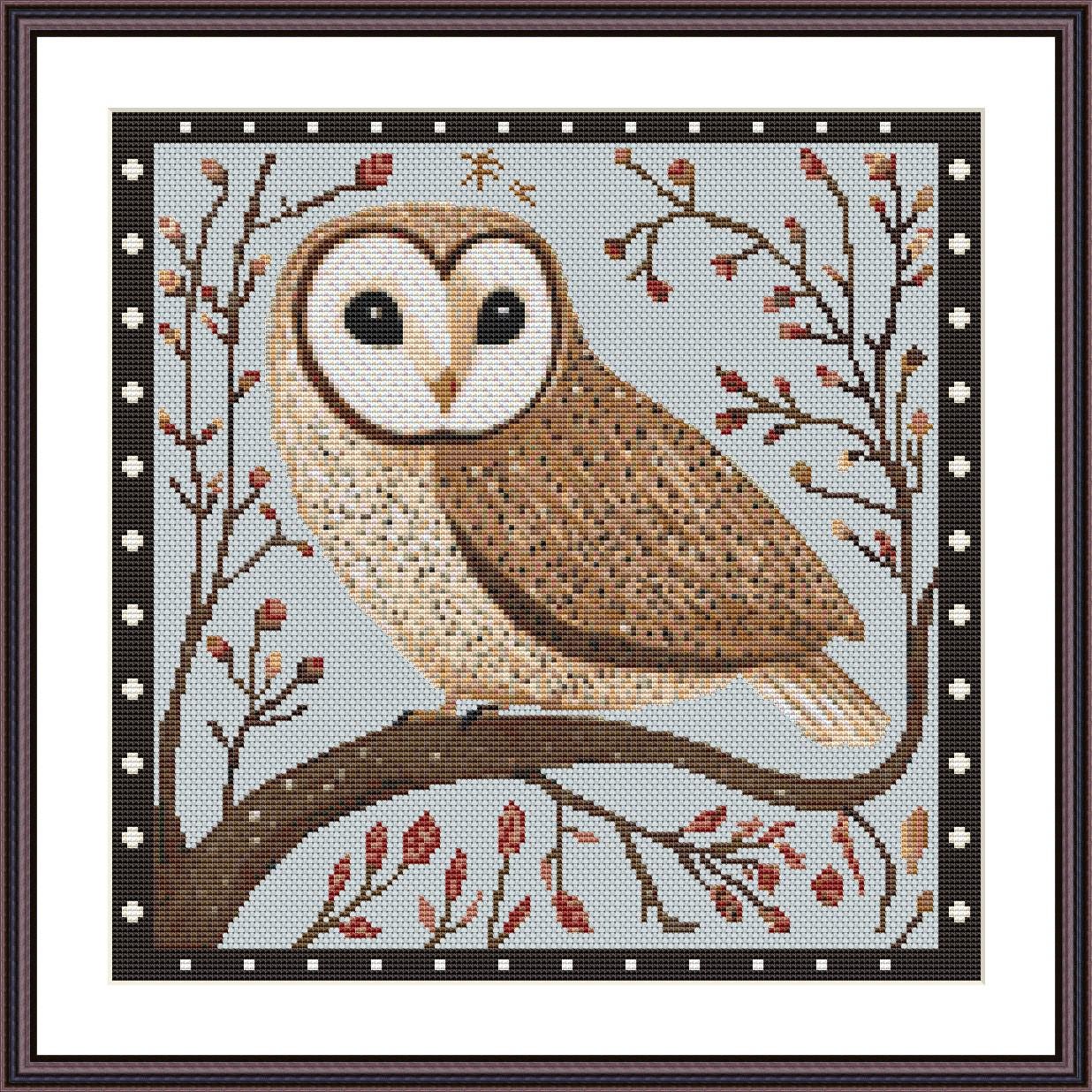 Wintery Barn Owl 2 Cross Stitch Pattern - Download - Owl Cross Stitch ...