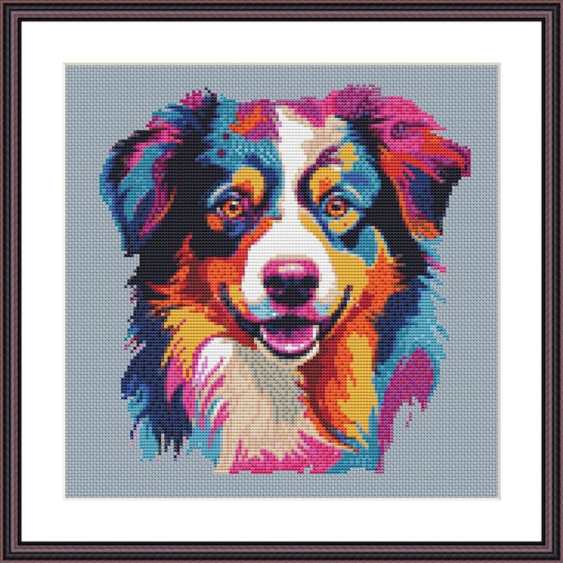 Australian Shepherd Color Pop Cross Stitch Pattern - Dog Embroidery ...