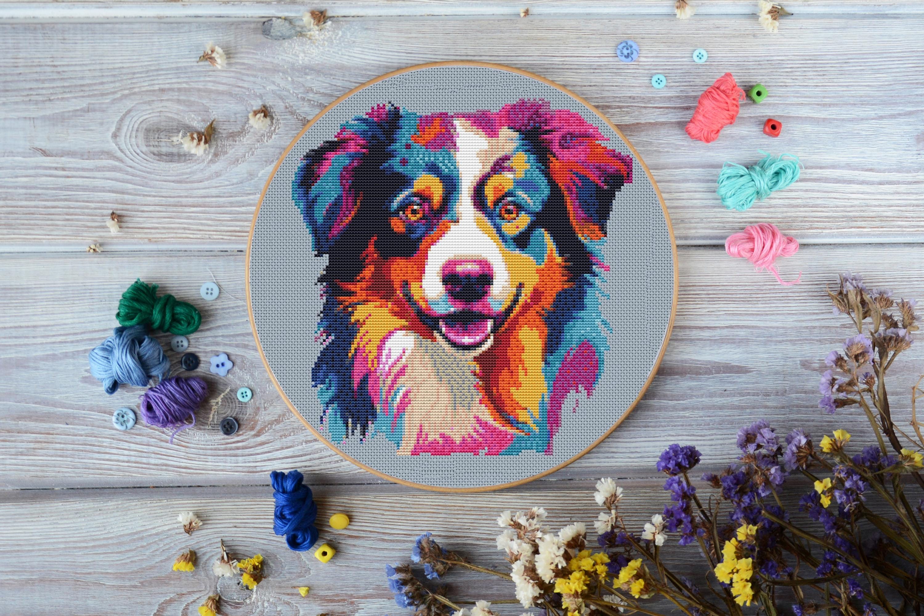 Australian Shepherd Color Pop Cross Stitch Pattern - Dog Embroidery ...