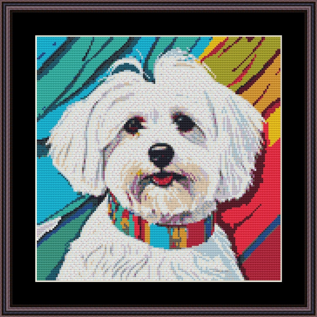 Modern Maltese Dog Cross Stitch Pattern - Download PDF - Colorful Dog ...