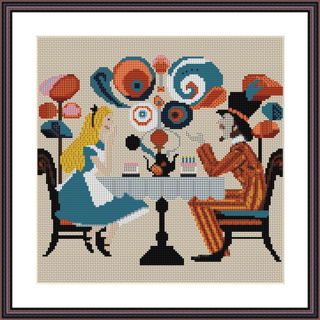 Alice in Wonderland Tea Party Cross Stitch Pattern Pop Art Style ...