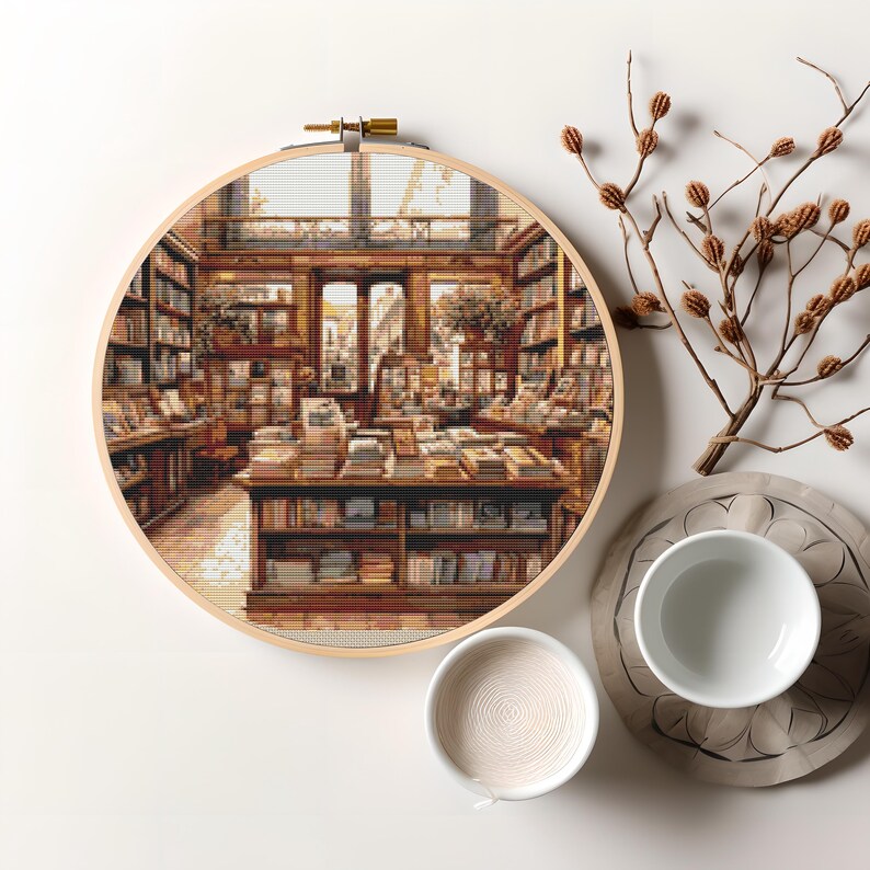 Bookshop Cross Stitch Pattern - Download - Warm and Cozy Bookshop Waiting to Be Explored - Etsy