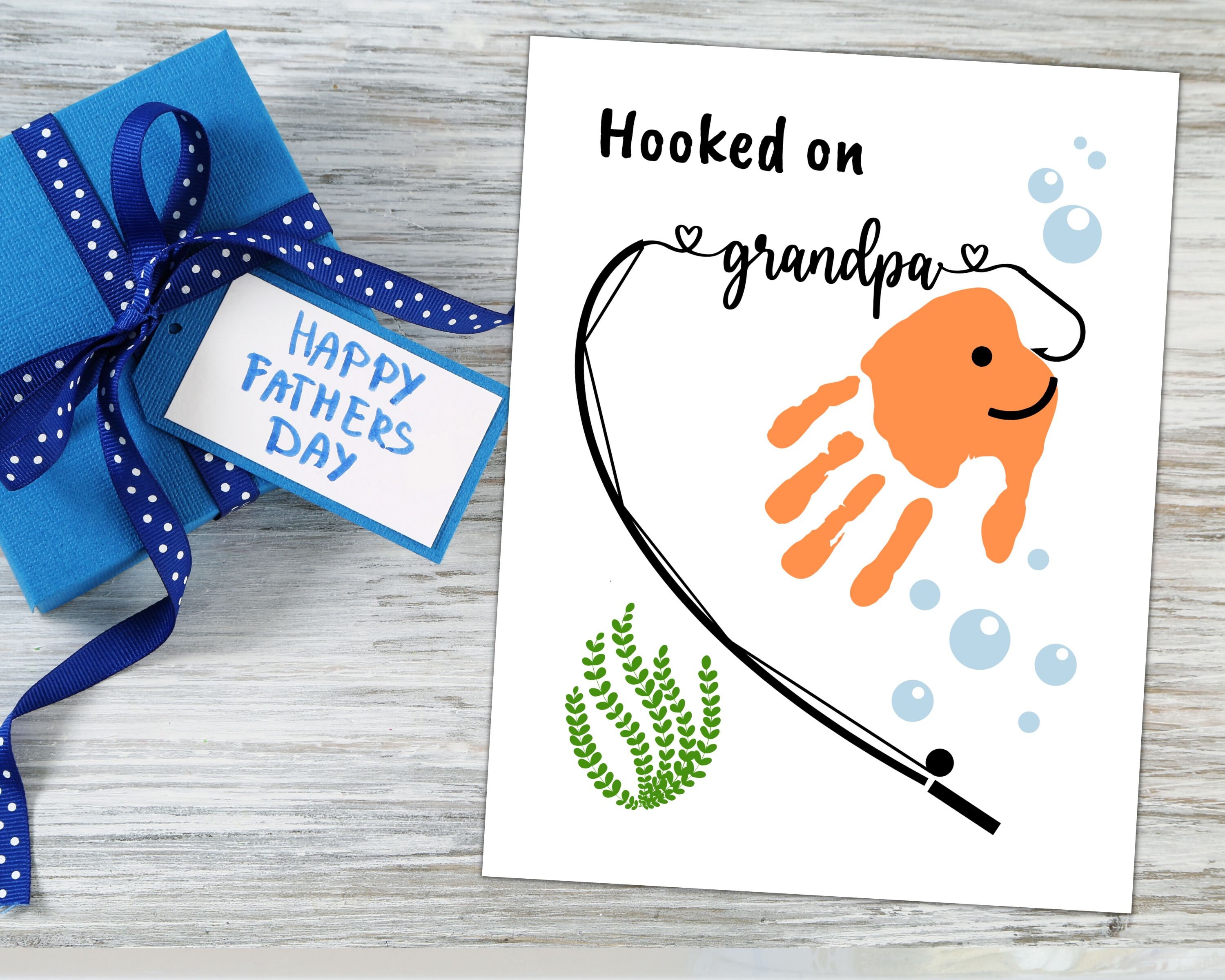 Hooked on Grandpa Handprint Craft, Grandpa Fishing Father's Day Gift ...