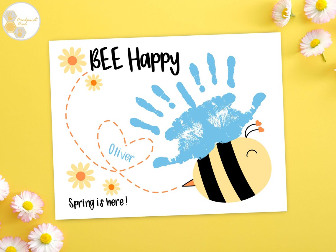 Bee Spring Handprint Art Craft Printable, Happy Spring Handprint Craft ...