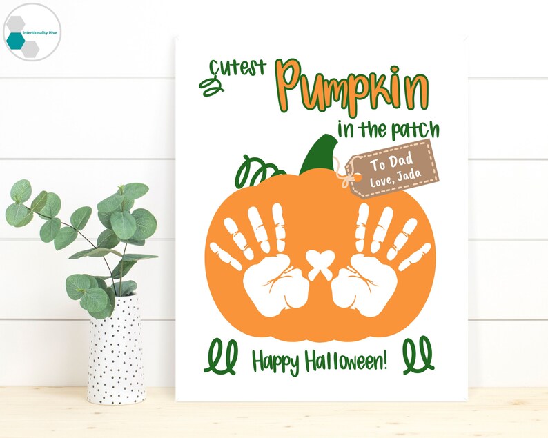 Pumpkin Handprint Halloween Craft for Toddlers Baby Kids Preschool ...