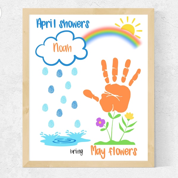 April Handprint Art - Etsy