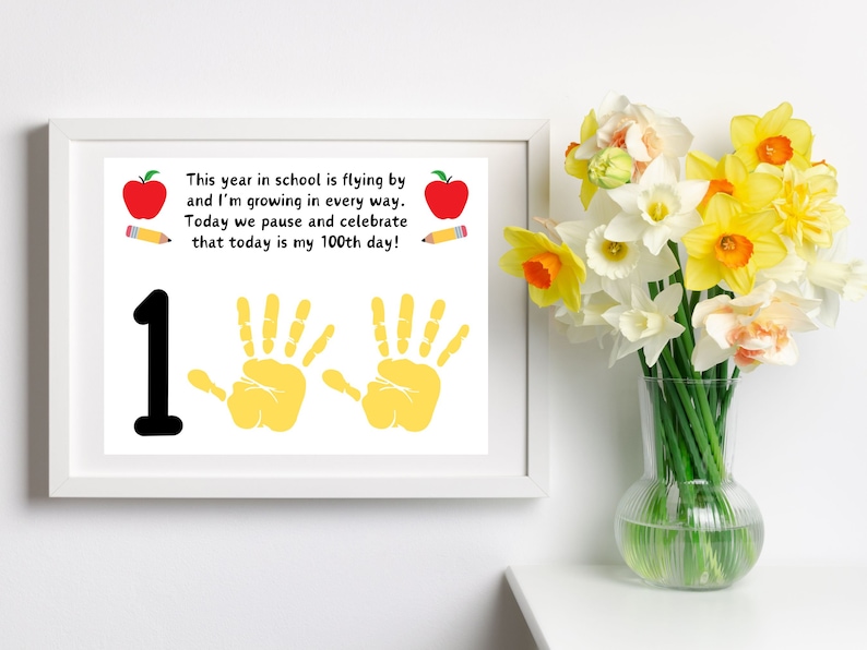 100 Days of School Handprint Art Poem, 100 Days Preschool Craft, 100 ...