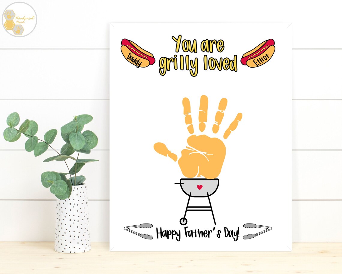 Grill Handprint Art Father's Day Crafts, Grill Dad Gift Handprint Craft ...