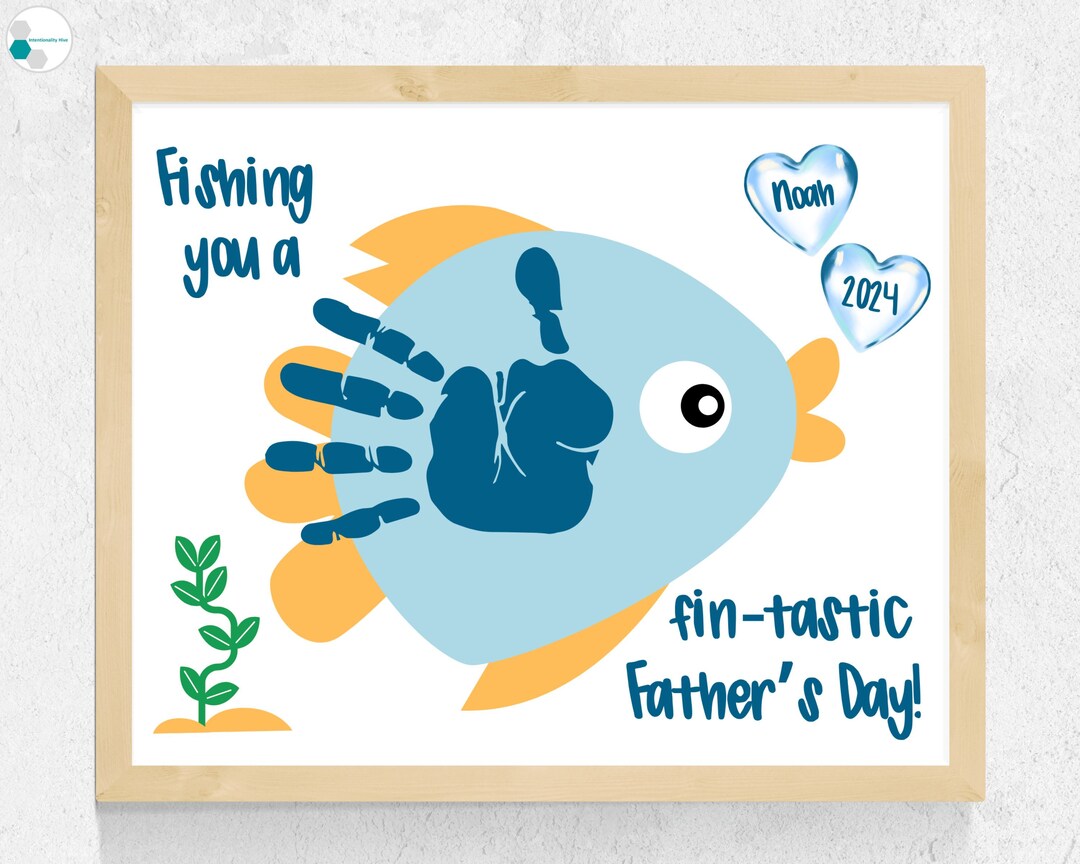 Fishing Father's Day Handprint Craft, Grandpa Papa Dad Daddy Handprint ...