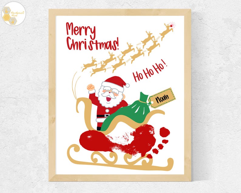 Santa Christmas Footprint Art Craft Printable, Santa Footprint ...
