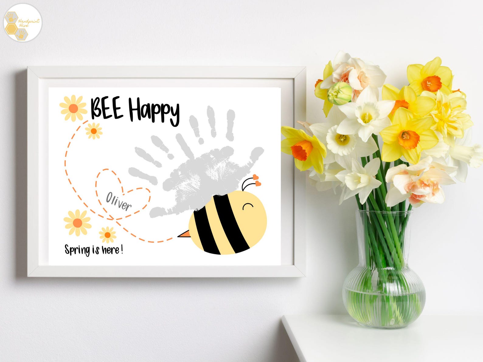 Bee Spring Handprint Art Craft Printable, Happy Spring Handprint Craft ...