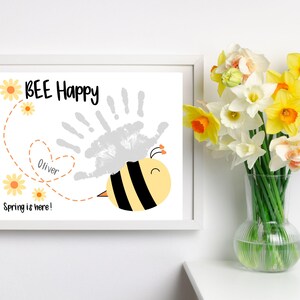 Bee Spring Handprint Art Craft Printable, Happy Spring Handprint Craft ...