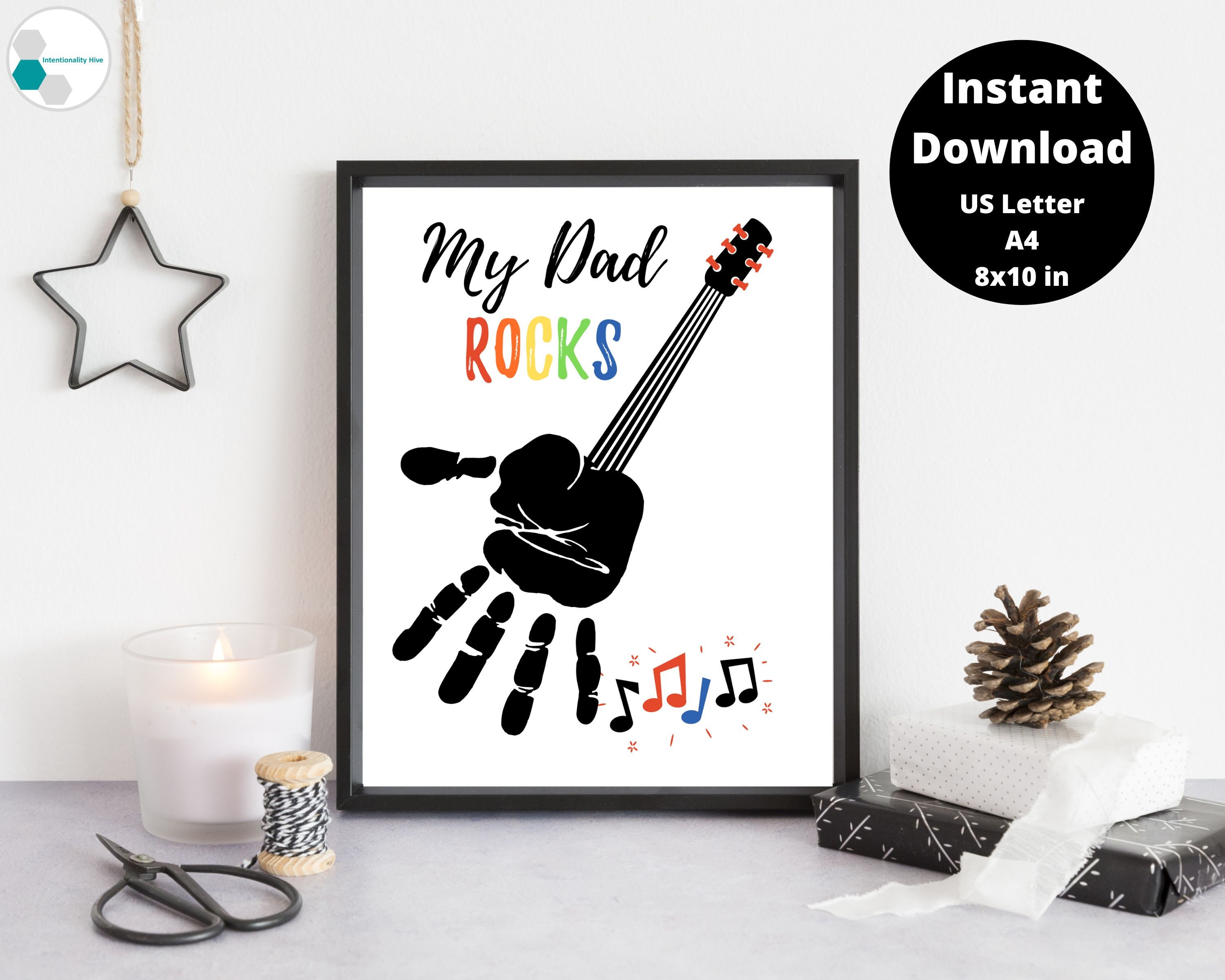 Dad Handprint Art Craft My Dad Rocks Printable Dad - Etsy