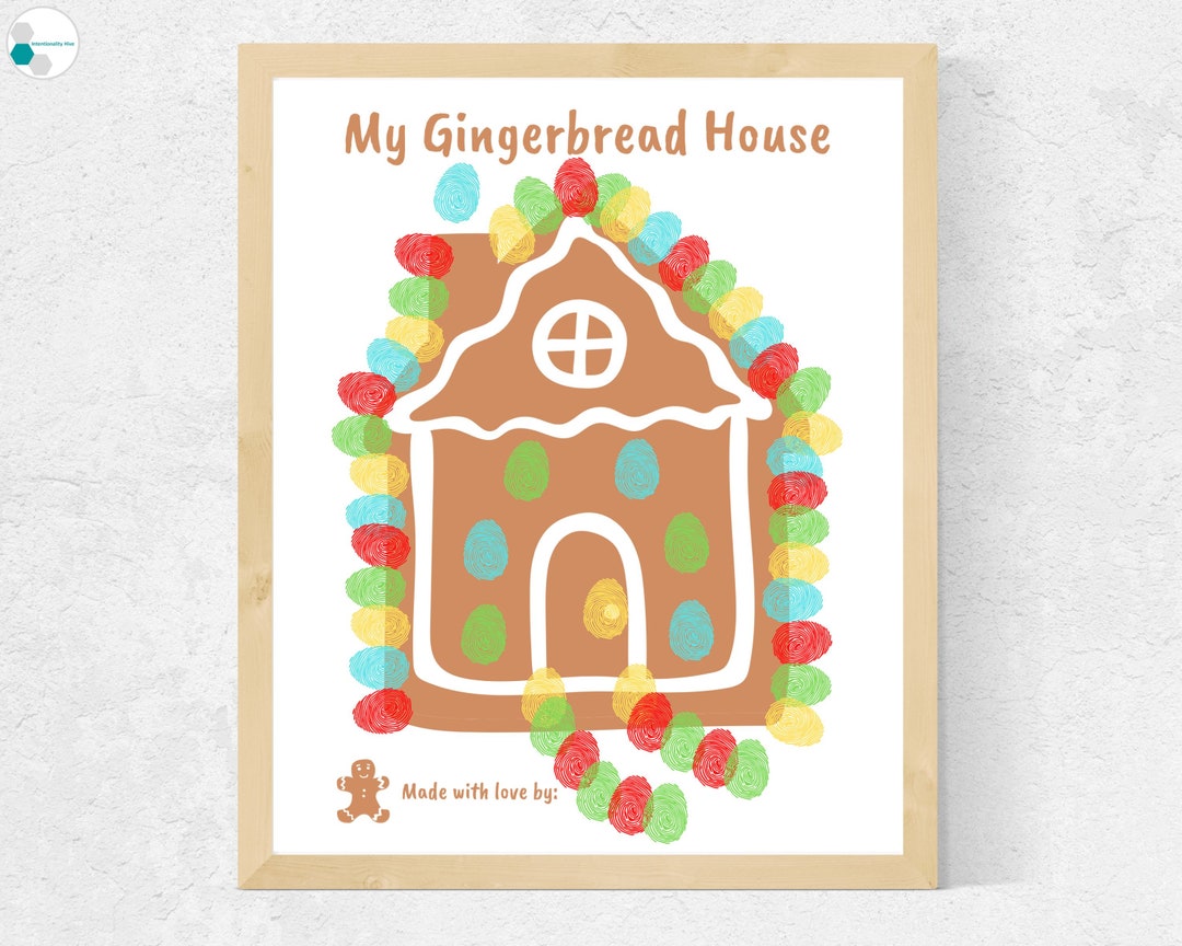 Christmas Fingerprint Art Gingerbread House Craft, Christmas ...