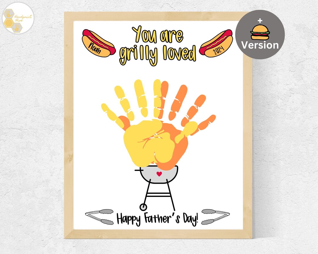 Grill Handprint Art Father's Day Crafts, Grill Dad Gift Handprint Craft ...