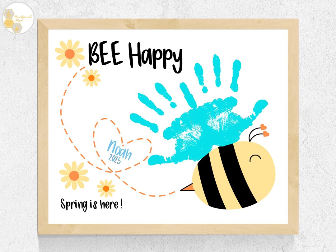 Bee Spring Handprint Art Craft Printable, Happy Spring Handprint Craft ...