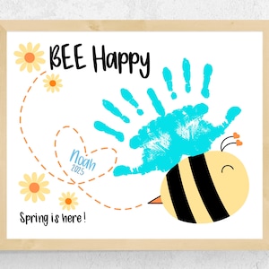 Bee Spring Handprint Art Craft Printable, Happy Spring Handprint Craft ...