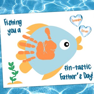 Fishing Father's Day Handprint Craft, Grandpa Papa Dad Daddy Handprint ...