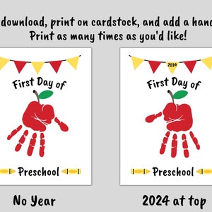 First Day of Preschool Handprint Craft Apple, Back to School Handprint ...