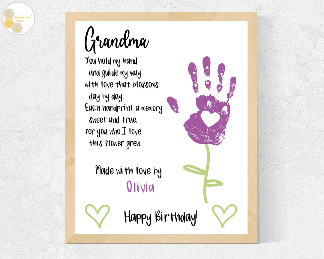 Grandma Birthday Handprint Art Poem, Grandma Handprint Birthday Craft ...