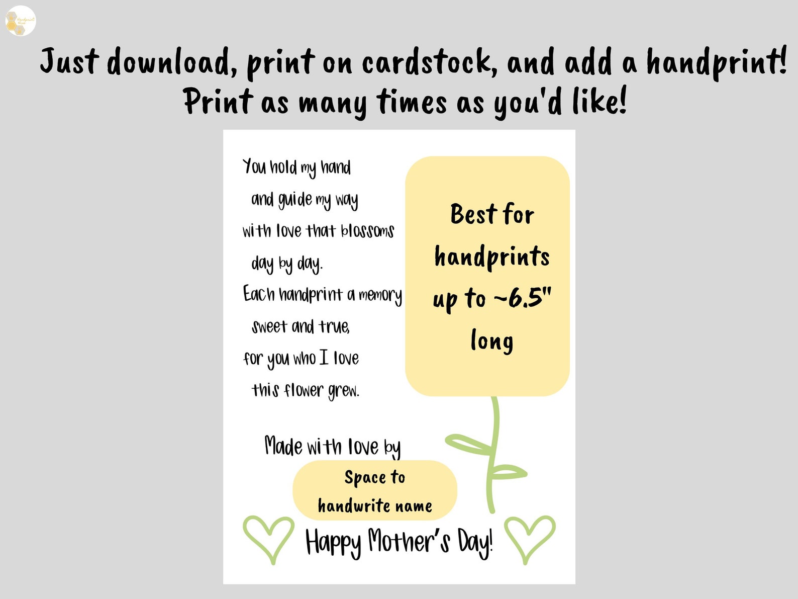 Flower Handprint Poem Mother's Day Craft for Preschool Toddlers Baby ...